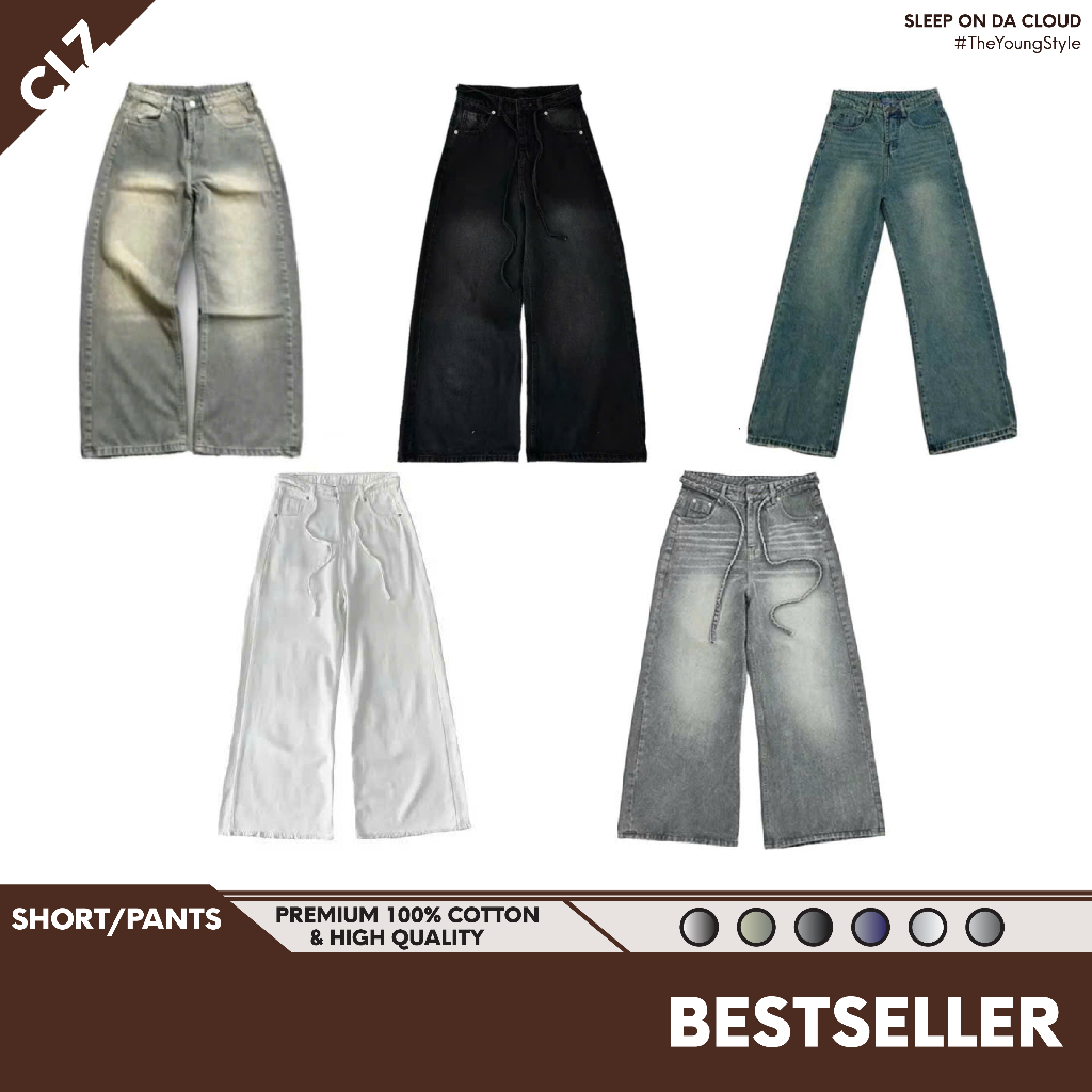 Quần Jeans Wash cạp cao nam unisex baggy basic jeans nữ dài ôm eo ống ...