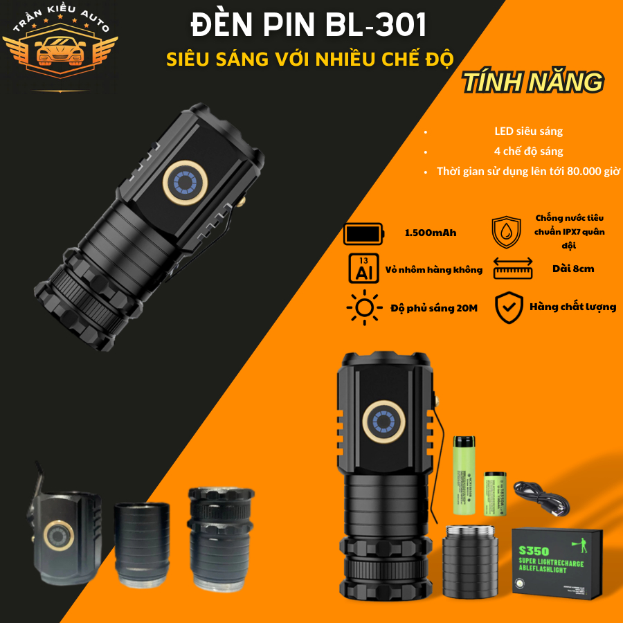 Đèn Pin Mini BL-301 Cầm Tay Khung Kim Loại Cao Cấp, Pin Trâu | Shopee ...