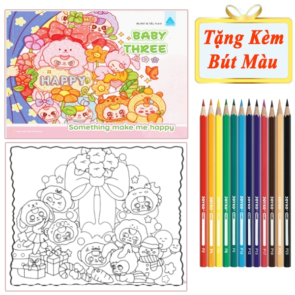 Sách - Tô Màu Baby Three Happy + Tặng Kèm Bút Chì Màu | Shopee Việt Nam