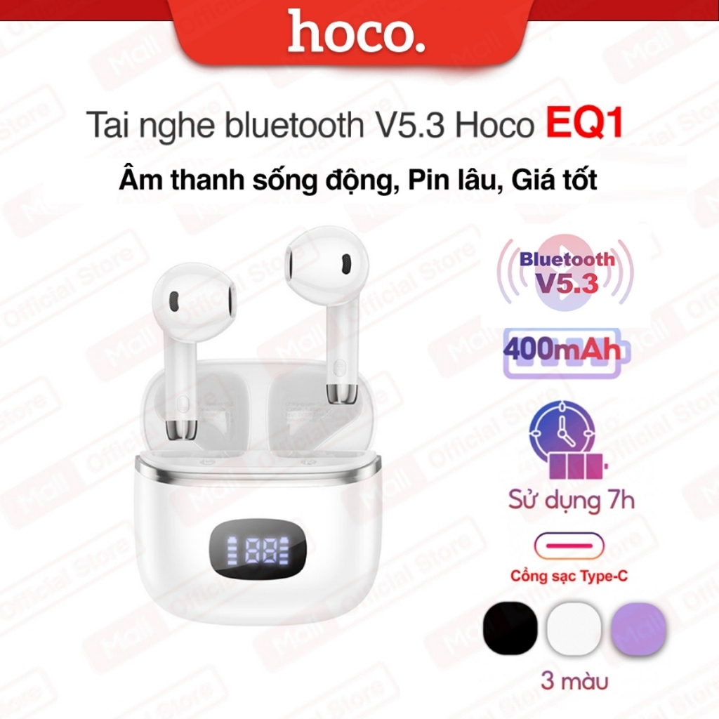 Tai nghe Bluetooth V5.3 Hoco EQ1, thiết kế nhỏ gọn, âm thanh sống động,pin 400mah , sử dụng đến ...
