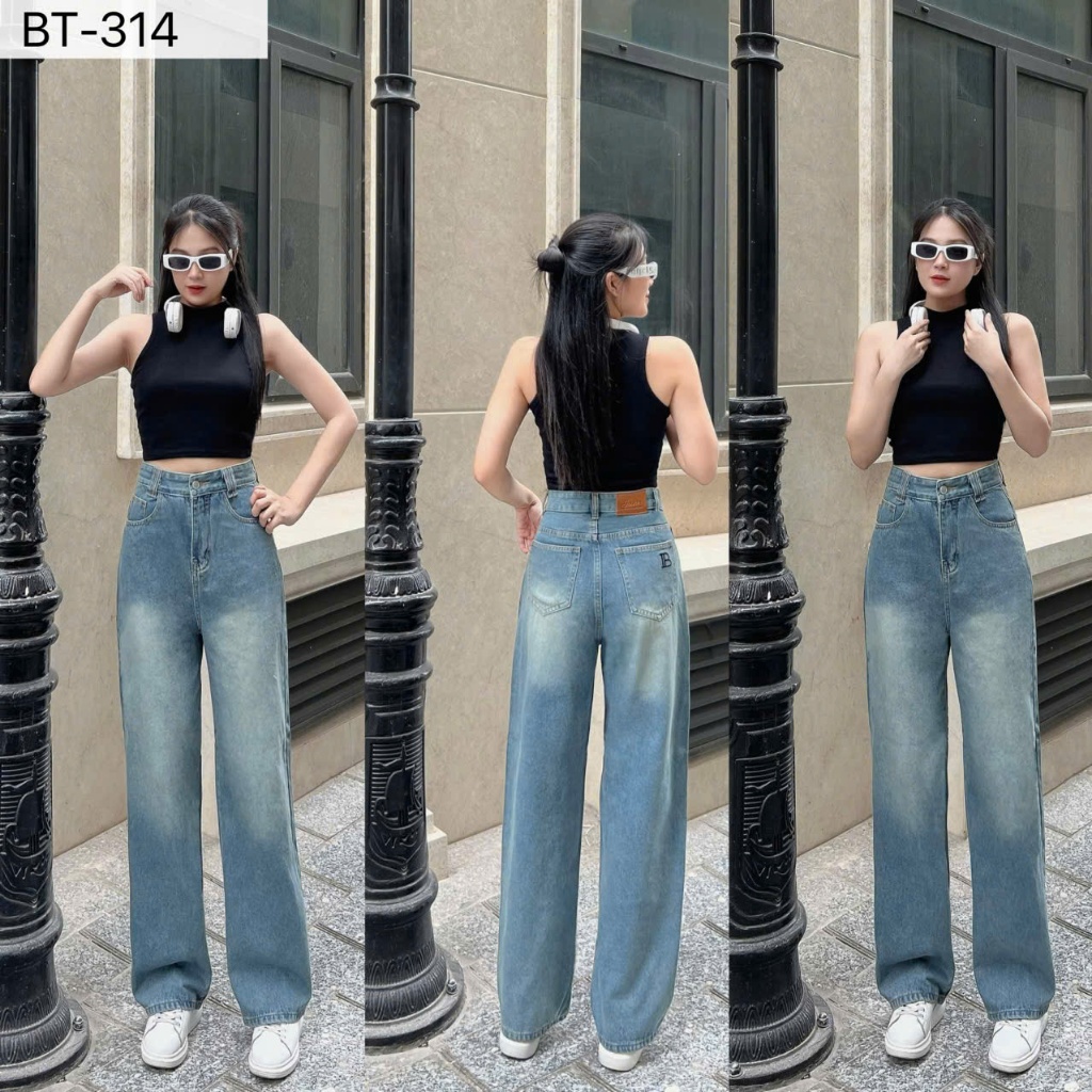 (Dài 100cm) Quần Jeans Suông Lưng Cao Thêu B Túi Sau Thảo Xinh Store Ms ...