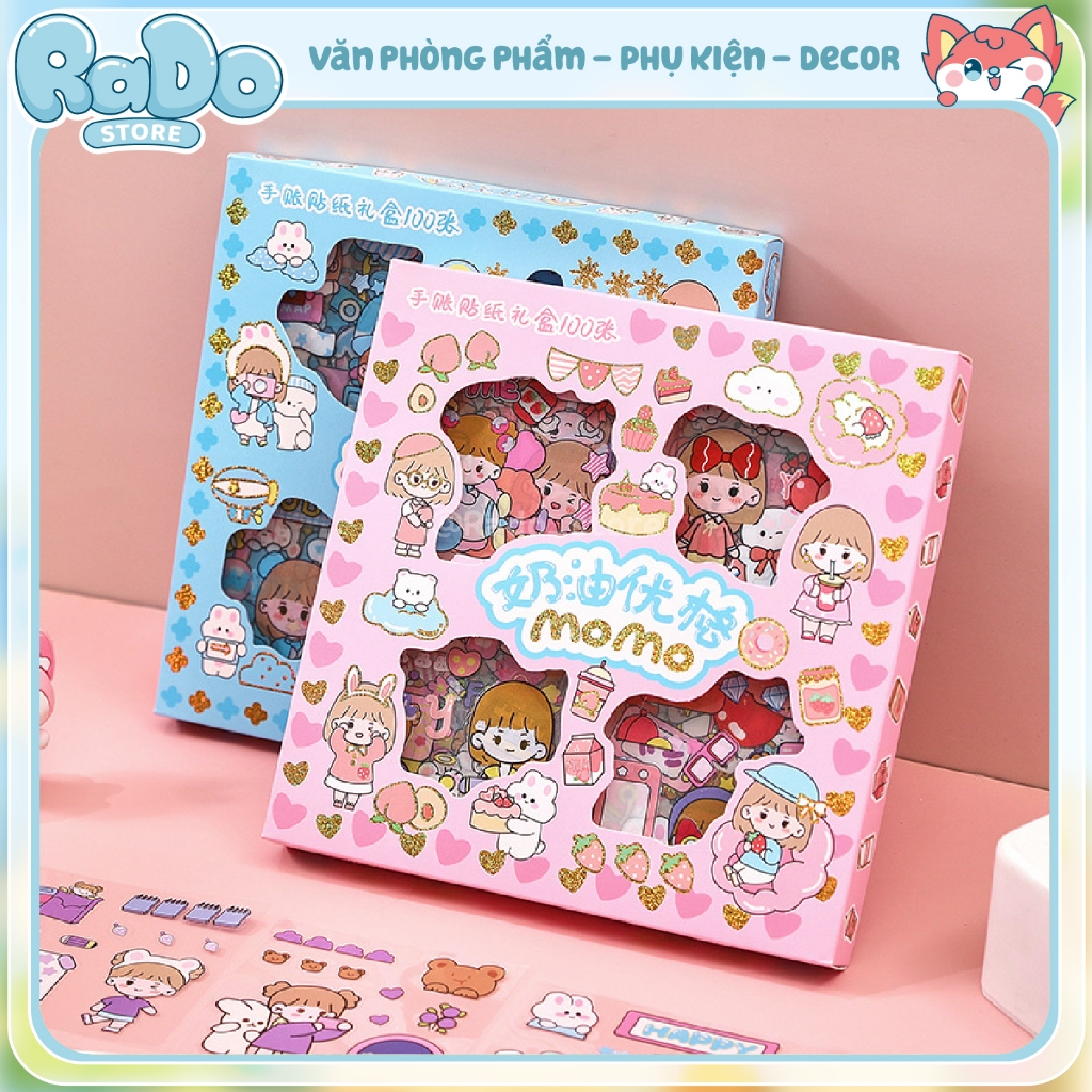 Bộ sticker hoạt hình chống thấm nước đáng yêu, màu hồng, tím, xanh lá ...