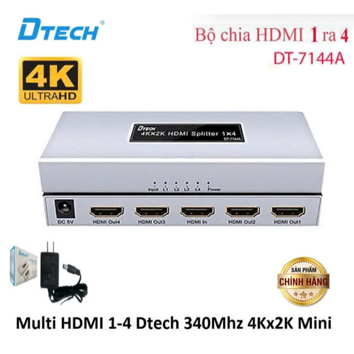 Bộ chia HDMI DTECH DT-7142A 7144A (Chuẩn HDMI 4K@30Hz, 340MHz/3.4Gbps ...
