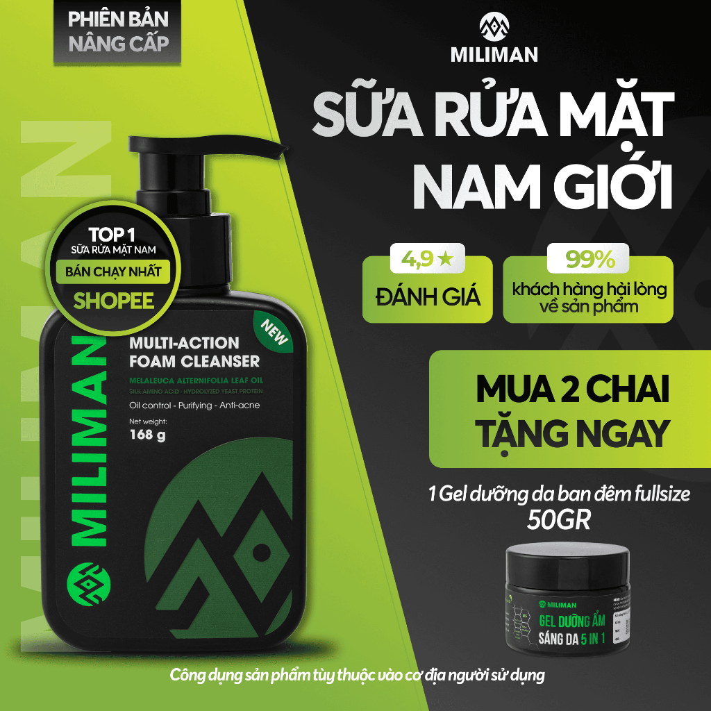 Sữa Rửa Mặt Cho Nam Sạch Dầu Nhờn Trắng Da Ngừa Mụn MILIMAN Multi ...