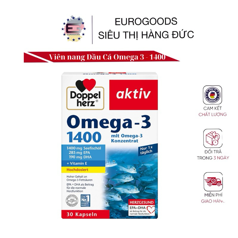 [ Đủ Bill ] Viên Nang Dầu Cá Doppel//herz Omega-3 1400, Hộp 30 viên ...