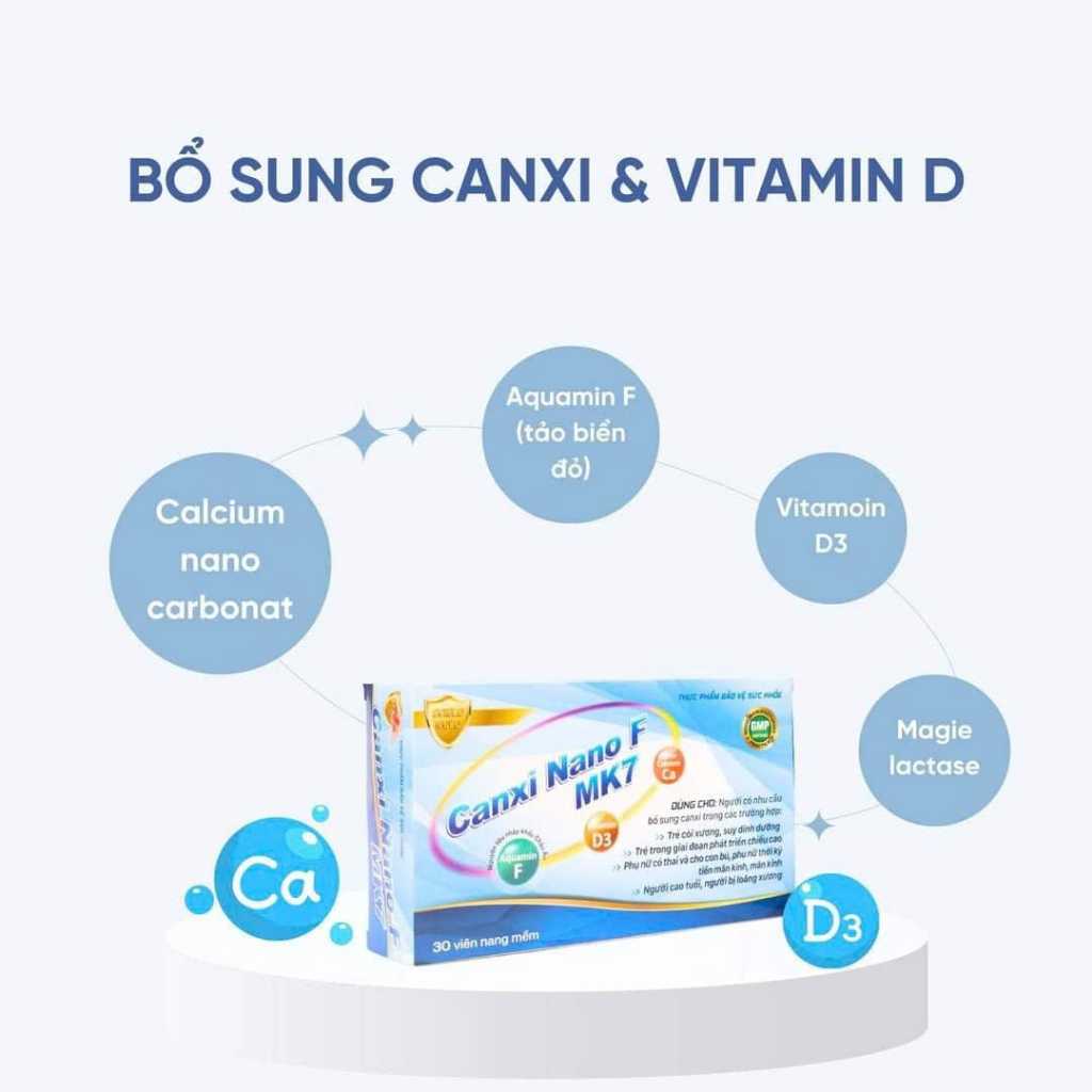 CANXI NANO MK7 Bổ sung Canxi hữu cơ cho Bà bầu và Mẹ sau sinh + Người lớn tuổi - Hộp 30 viên ...