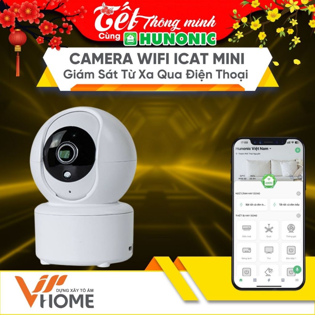 Camera WiFi Thông Minh Hunonic ICat Mini 1080P 360 Độ, Theo Dõi Chuyển ...