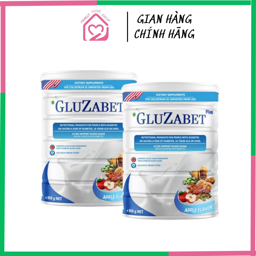Comb 2 hộp Sữa non tiểu đường GLUZABET lon 800g ( 3 vị Táo, Vani, cacao) - Sữa dành cho người ...