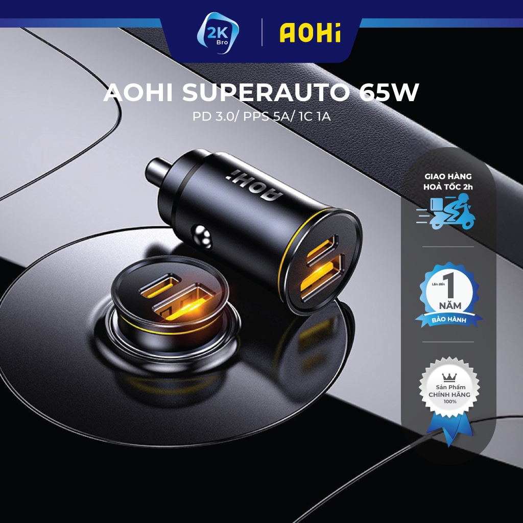 Tẩu sạc xe hơi Aohi SuperAuto 65W 1C1A/ sạc trên ô tô cho điện thoại laptop siêu nhanh | Shopee ...
