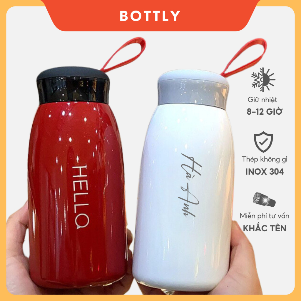 Bình giữ nhiệt khắc tên HELLO BOTTLY dung tích 520ml, inox 304, giữ nhiệt từ 8-12h | Shopee Việt Nam