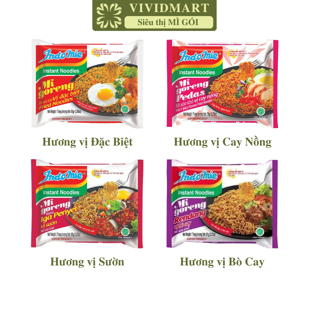 [GÓILẺ]-INDOFOOD- Mì xào khô Indomie Goreng 4 vị: Đặc biệt, Sườn, Cay ...