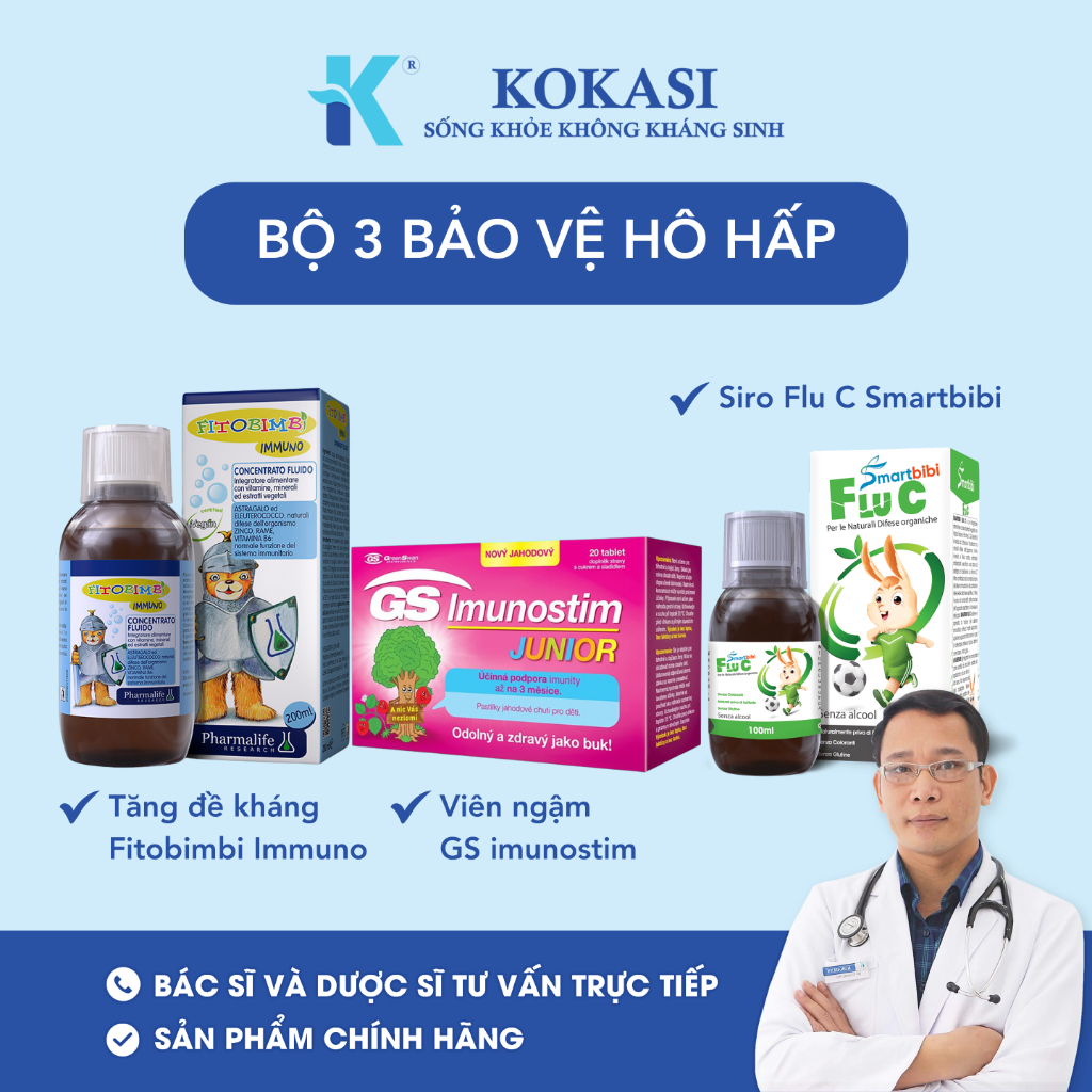 Bộ 3 Sản Phẩm Hô Hấp (Fitobimbi Immuno + Smartbibi Fluc + Gs Imunostim ...