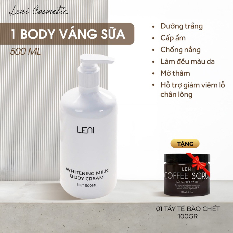 (Kem LENI chính hãng) KEM BODY VÁNG SỮA LENI full size 500ml(TẶNG KÈM ...