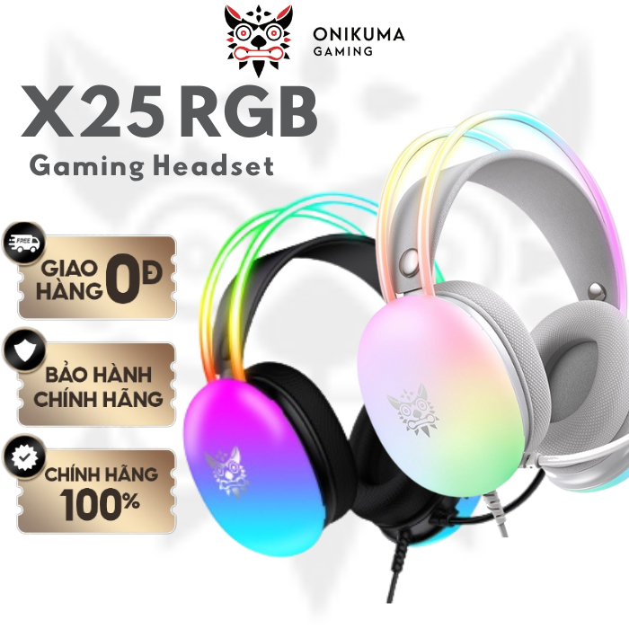 Tai Nghe Chụp Tai Có Dây Onikuma X25 Có Micro Đa Hướng Có Đèn RGB LED Dùng mọi thiết bị chơi ...