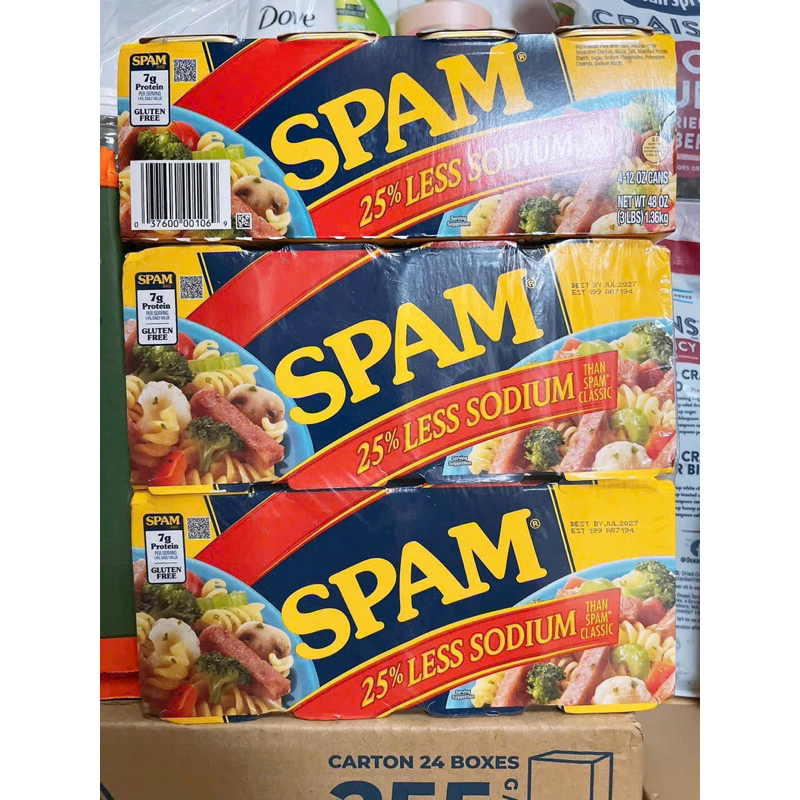Thịt hộp Spam giảm mặn 25% Spam Less Sodium 25% 340g Mỹ. | Shopee Việt Nam