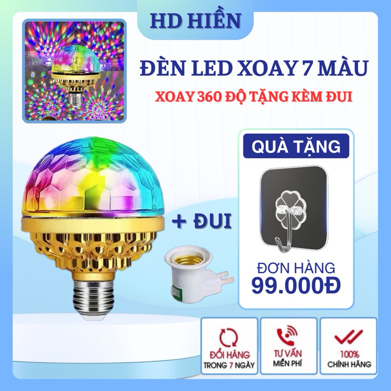 Đèn led xoay 7 màu, đèn nháy xoay vũ trường, đèn led tặng kèm đui xoay 360 độ, trang trí tết ...
