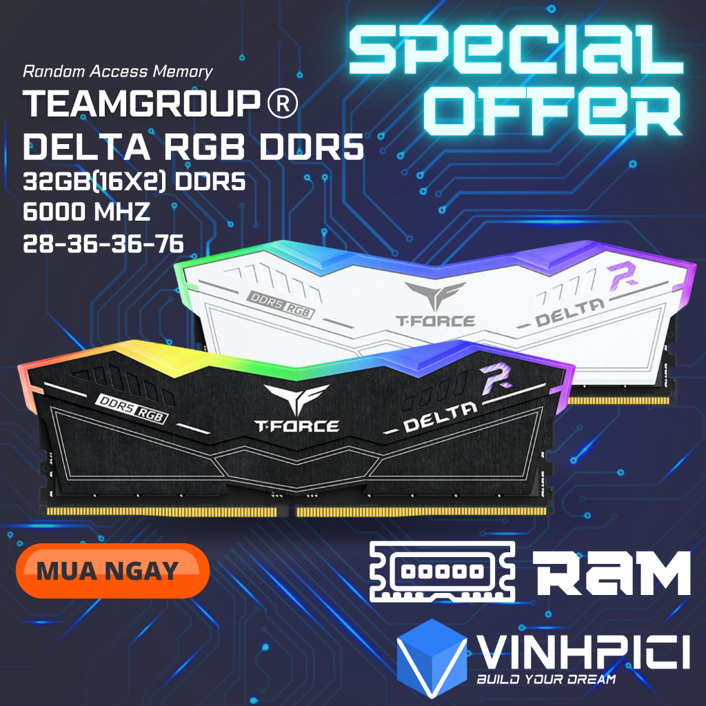 Ram TEAMGROUP T-FORCE DELTA RGB DDR5 32GB 6000MHz (2x16GB ...