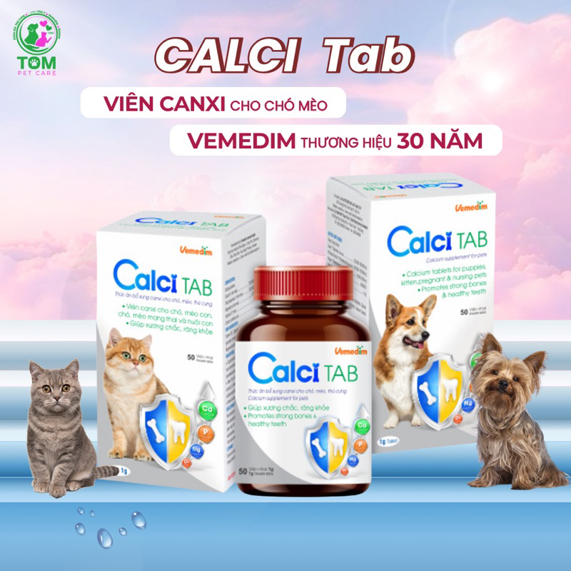 CALCI Vemedim CANXI D3 giúp răng xương chó mèo chắc khoẻ, hộp 50viên ...