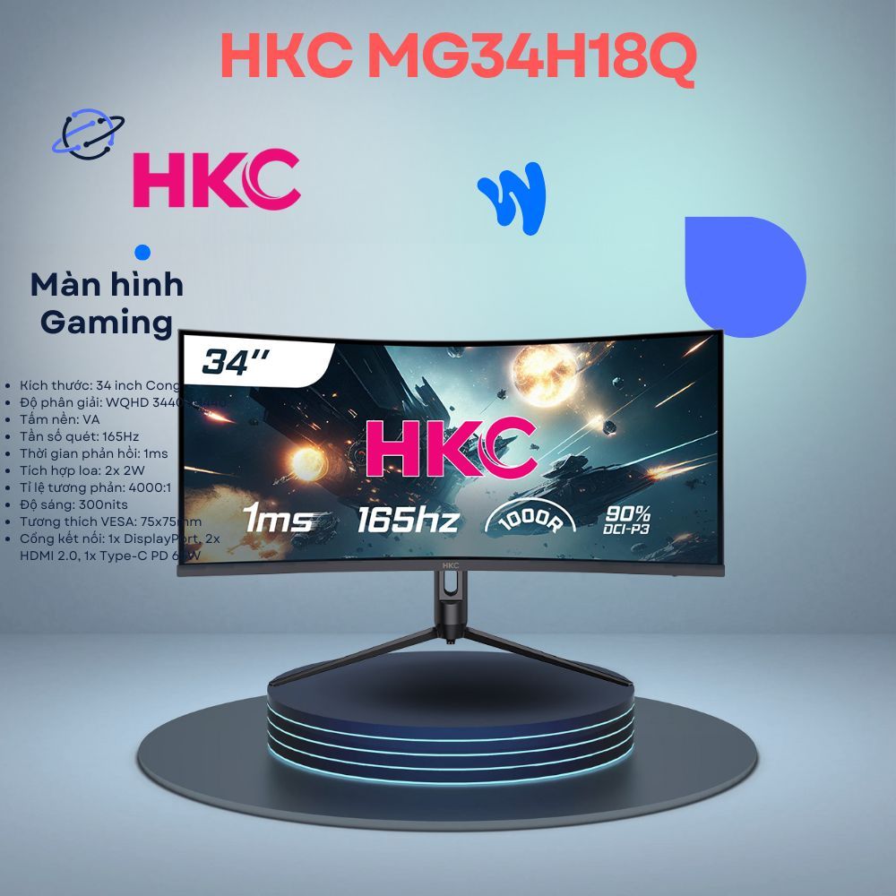 Màn Hình Cong 34″ HKC MG34H18Q WQHD, 165Hz, 1000R (34 inch/WQHD/VA/165Hz/1ms/Loa) | Shopee Việt Nam
