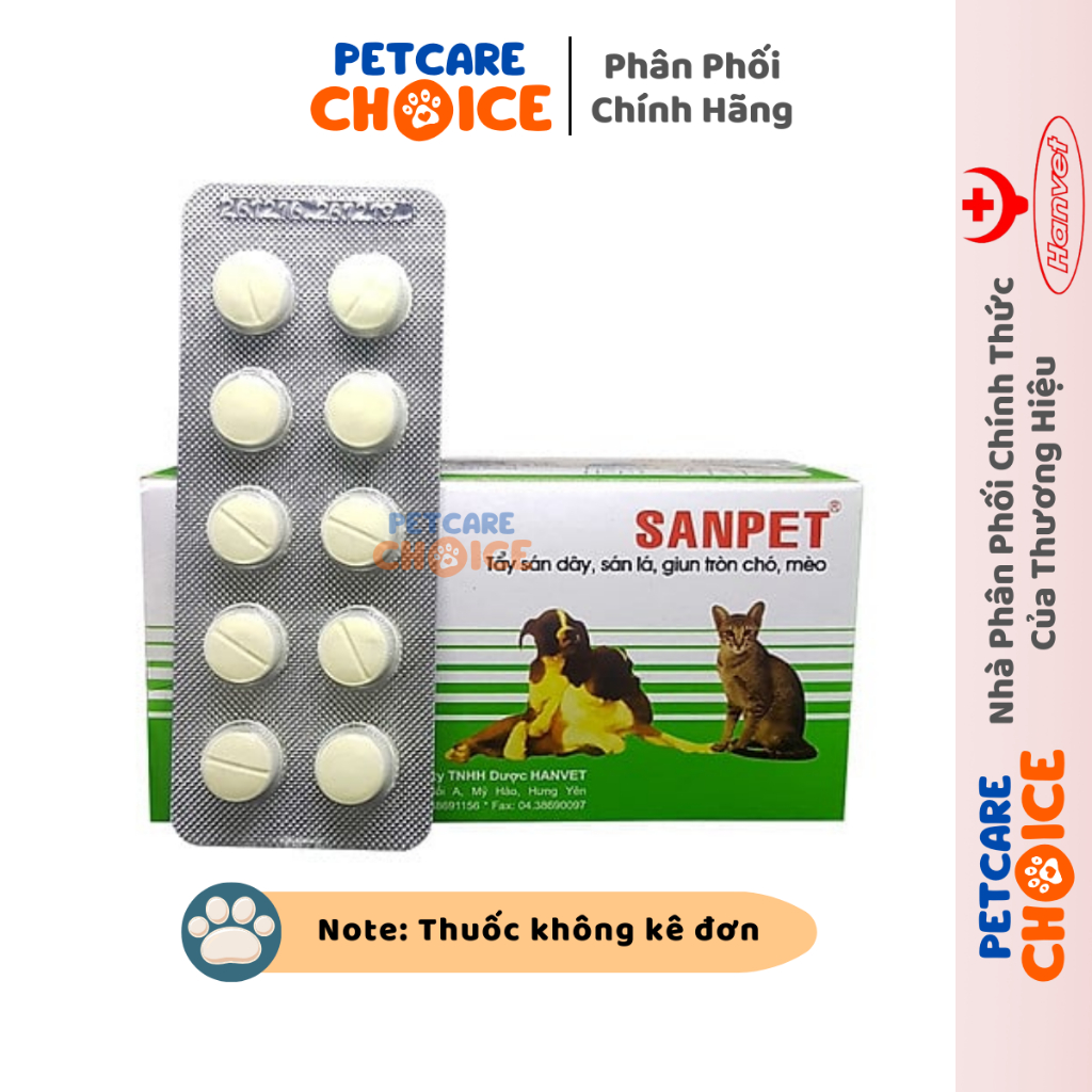 Hanvet Viên Tẩy Giun SANPET Cho Chó Mèo, Tẩy Sán Dây, Sán Lá, Giun Tròn ...