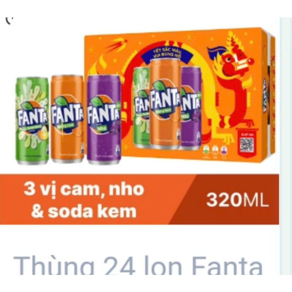 Thùng 24 lon nước ngọt Fanta Mix cam, soda kem và nho 320ml | Shopee ...