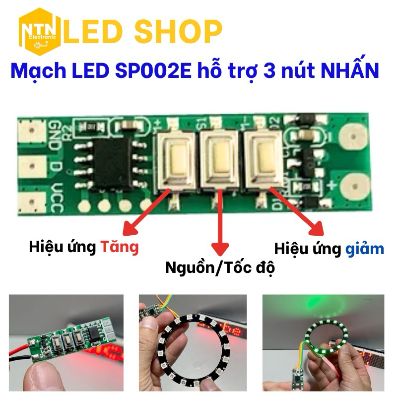 Mạch LED SP002E hỗ trợ 3 nút điều khiển LED WS2812/ WS2811/ 1903 ...