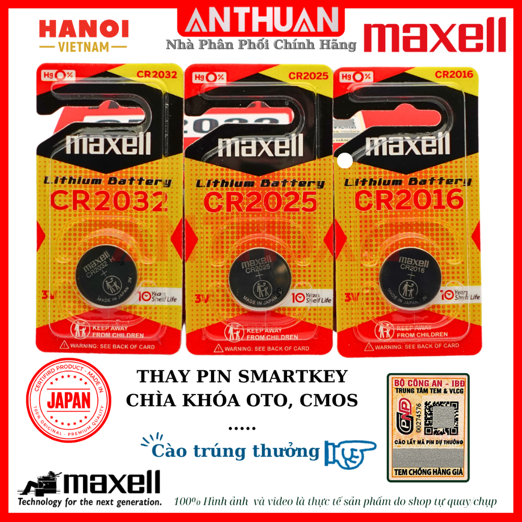 Pin 3V CR2032 CR2025 CR2016 Maxell Pin cúc áo dùng cho remote smartkey ...