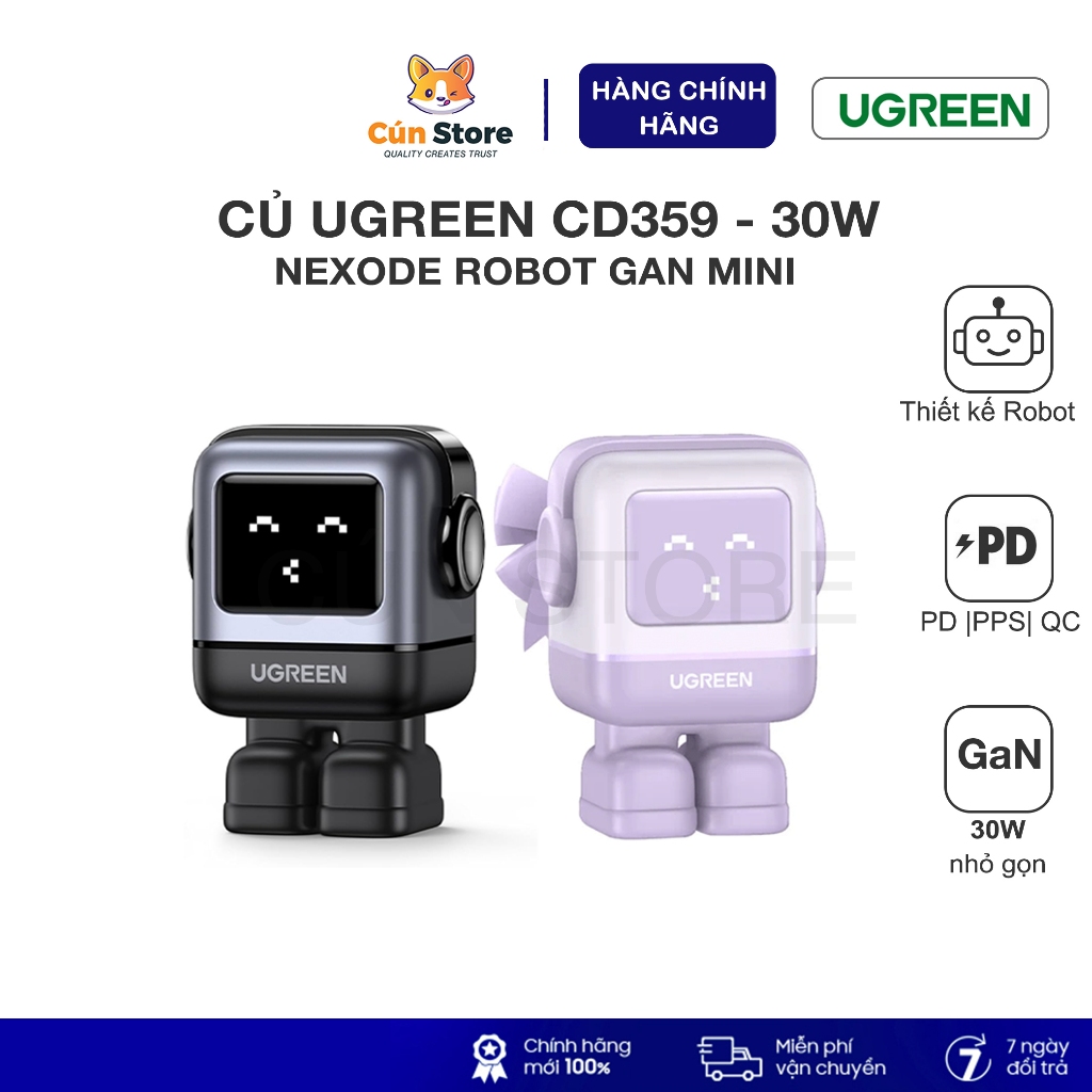 Củ sạc nhanh UGREEN 30W CD359 Nexode Robot GaN Mini, LED màn hình, Công ...