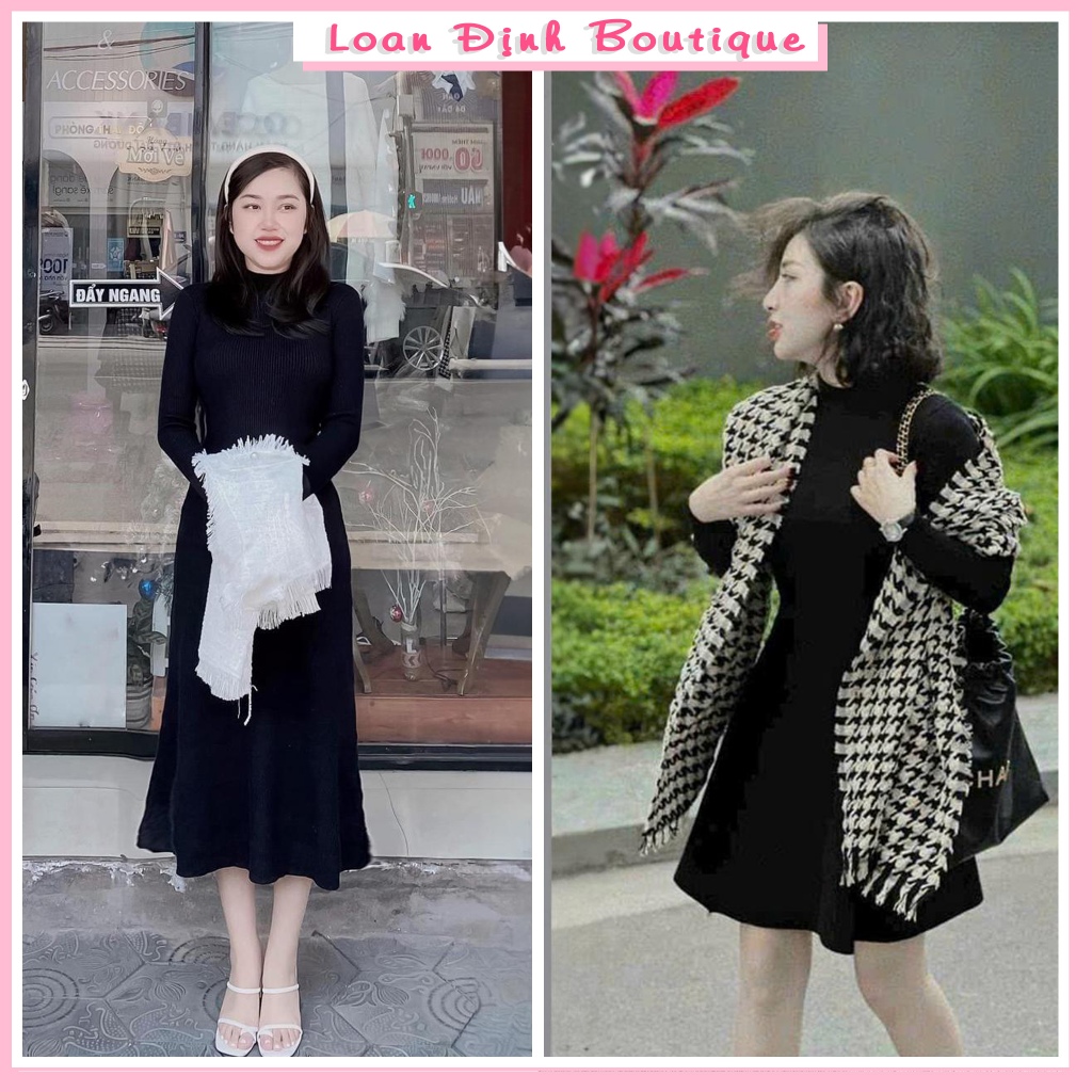 Váy len ngắn cổ lọ dáng xòe dài tay đầm giữ nhiệt nữ thu đông Loan Định Boutique LD323 | Shopee ...