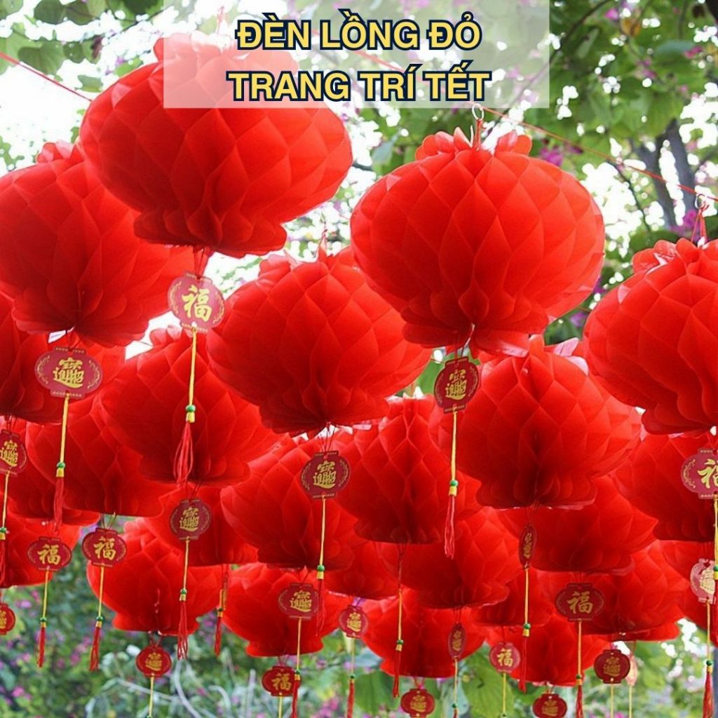 Đèn lồng đỏ, đèn lồng tổ ong trang trí Tết, đủ size, lồng đèn chống nước decor trang Tết cổ ...