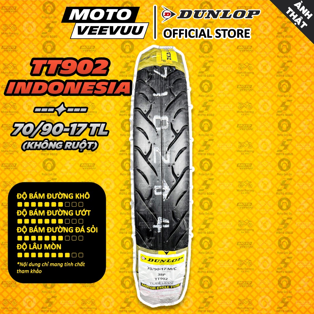 [MTVV] Vỏ lốp xe máy DUNLOP 70/90-17 TL TT902 Lốp không ruột | Shopee ...