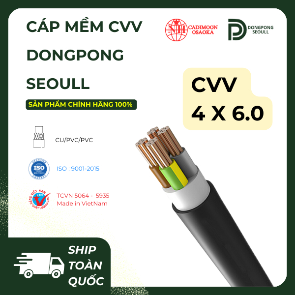 CÁP MỀM DONG PONG SEOULL CVV 4x6.0 300/500v Cu/PVC/PVC Đen | Shopee Việt Nam