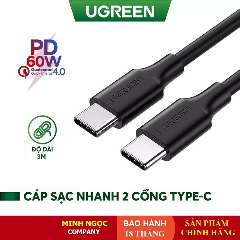 Cáp sạc nhanh 60W USB Type-C sang USB Type-C chính hãng Ugreen US286 - Tốc độ truyền 480Mbps ...