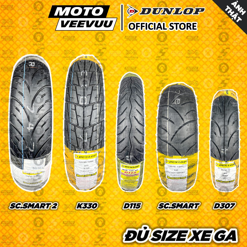 [MTVV] Vỏ lốp xe máy DUNLOP đủ size xe ga D115 D307 SCOOSMART 2 K330 60 70 80 90 100 110 120 130 ...