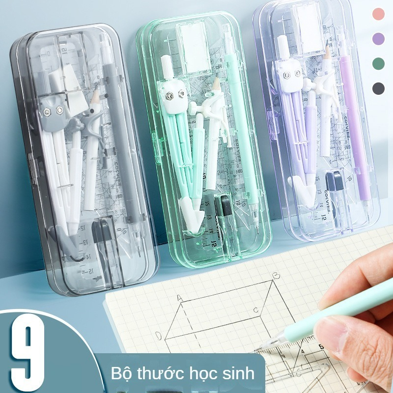 Set Combo Đồ Dùng Học Tập Học Sinh Văn Phòng 10 Bộ compa và thước kẻ bộ ...