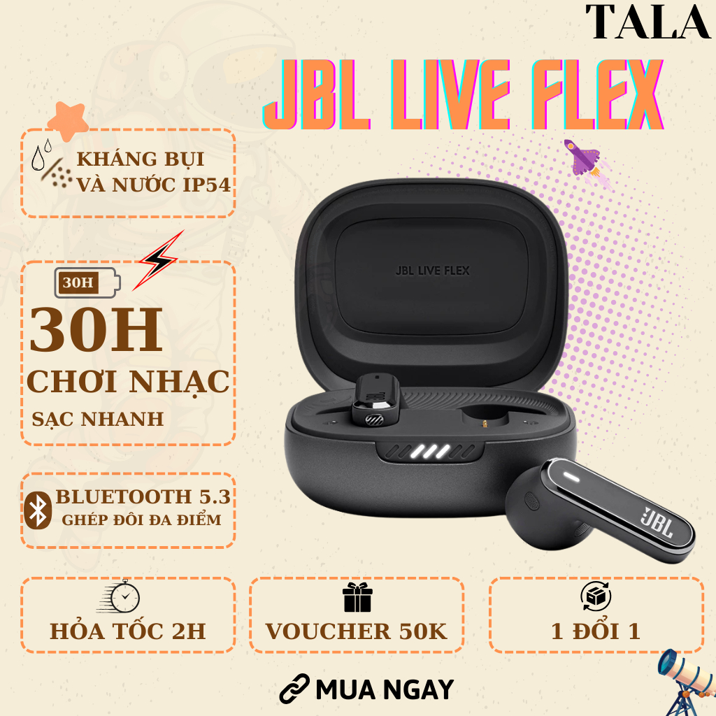 Tai nghe Nhét Tai Không Dây Bluetooth JBL Live Flex TWS Chống Nước IP54 Chống Ồn Pin Tối Đa 32H ...