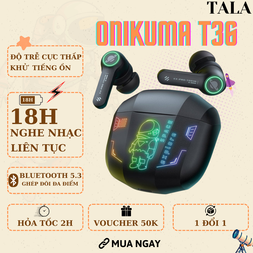 Tai Nghe Bluetooth Không Dây Onikuma T36 Giảm tiếng ồn micrô kép ENC ...