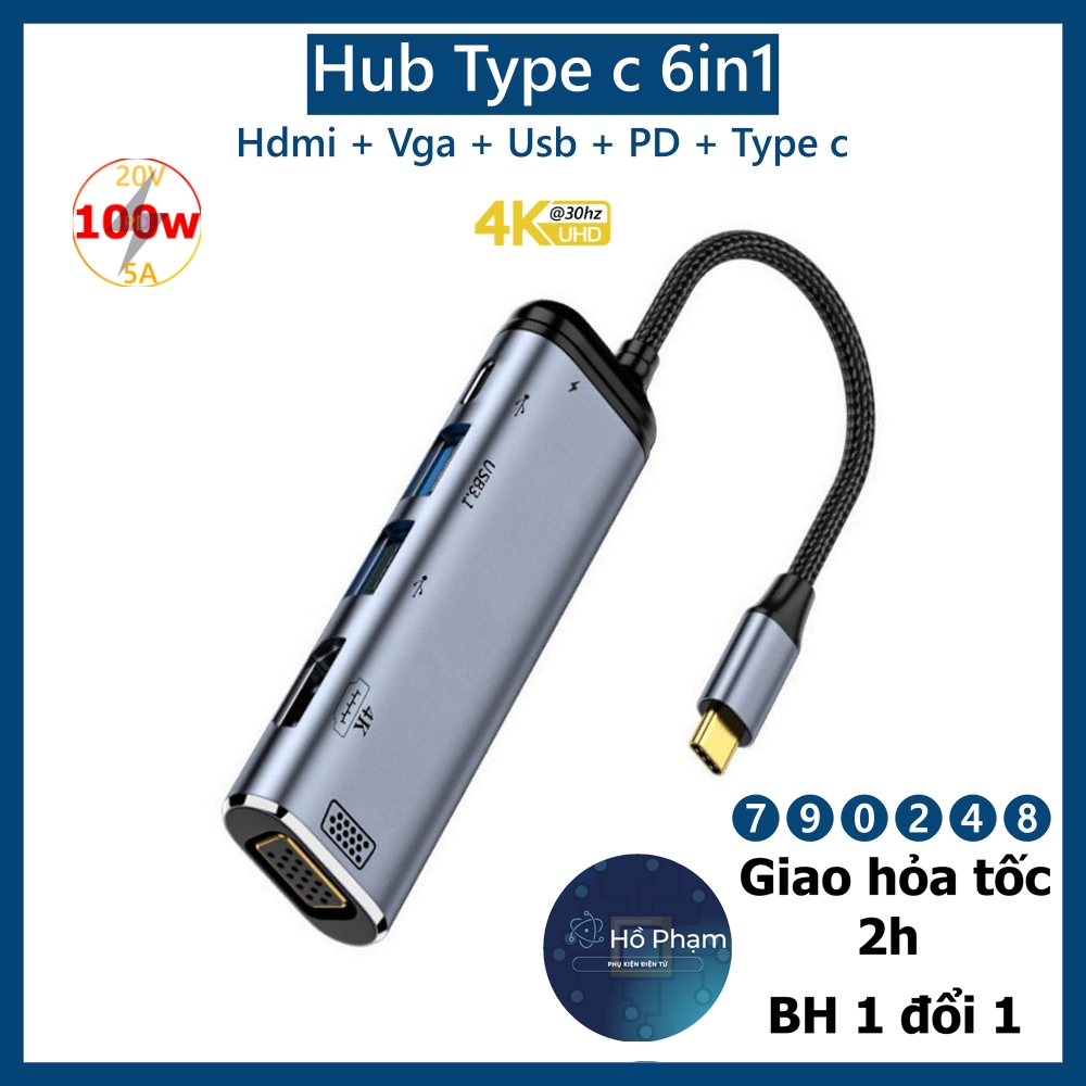 Hub Type c ra 2 màn hình, máy chiếu Hdmi + VGA cùng lúc cho M.A.C, laptop - Hồ Phạm | Shopee ...