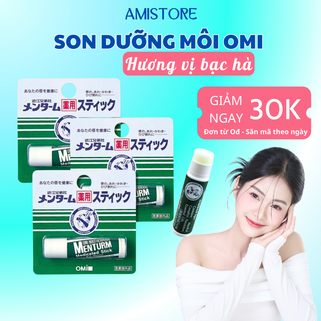 Son dưỡng môi Omi Menturm Nhật Bản dưỡng ẩm bạc hà dành cho môi khô và nứt nẻ thỏi 4g - Amistore ...