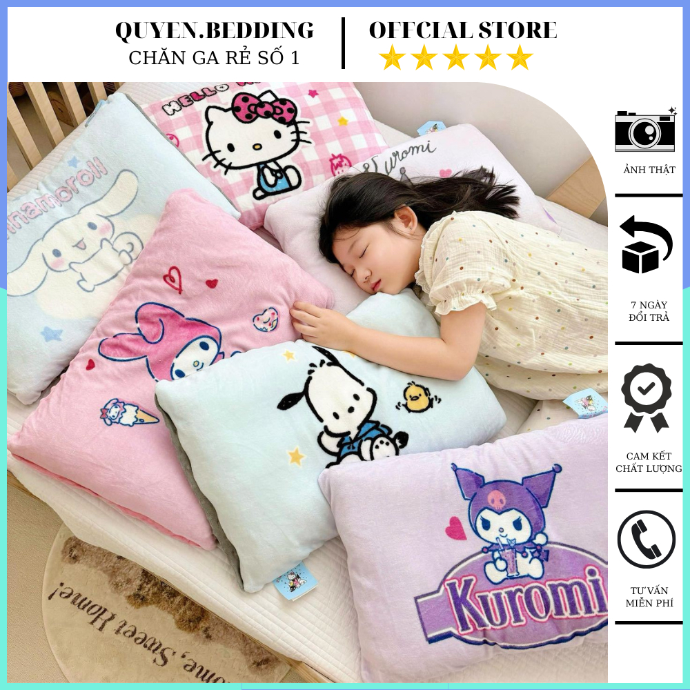Gối nỉ nhung cho bé đi học gối trẻ em từ 1 đến 10 tuổi vải nỉ nhung mềm ...