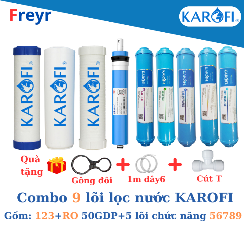 Combo 9 Lõi Lọc Nước Karofi Chính Hãng: Smax Duo 123, Màng RO Dupont 50GPD, Lõi T33 Mineral Nano ...