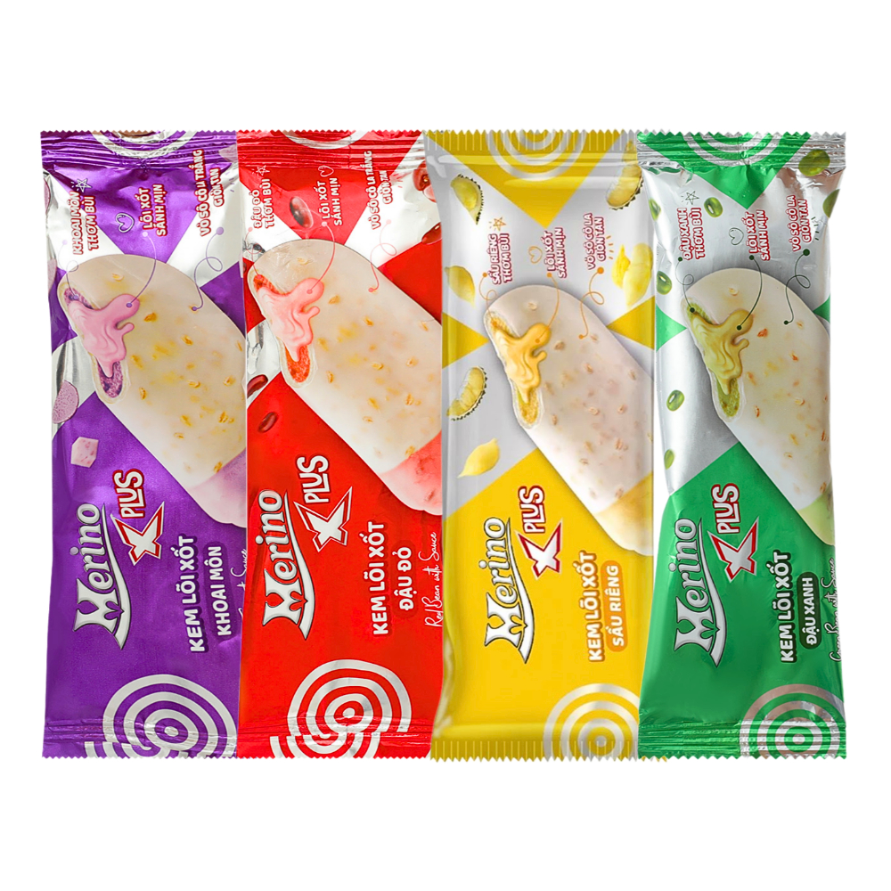 Kem Merino X Plus khoai môn/đậu đỏ/đậu xanh/sầu riêng lõi xốt cây 60g ...