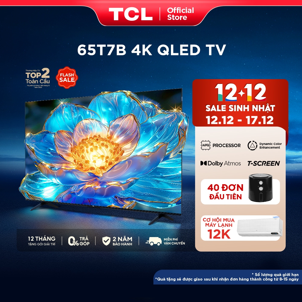 [Shopee - Lắp đặt 0Đ HN HCM] Google Tivi TCL QLED 4K 120Hz 65 Inch T7B | Shopee Việt Nam