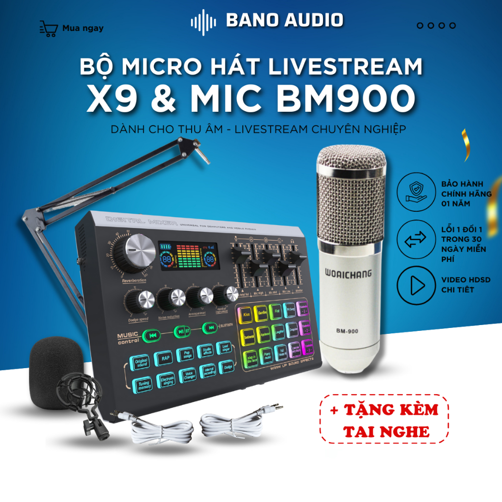 Micro thu âm Sound Card X9 & Mic BM900 Hát Livestream Karaoke | Shopee ...