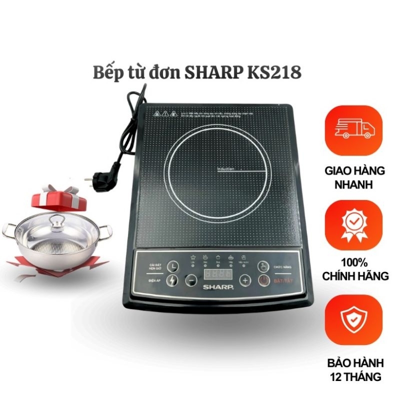 Bếp Từ Đơn SHARP 2000W KS-218+Tặng Kèm Nồi Nẩu Inox-Bếp Đa Chức Năng Nấu-An Toàn Khi Sử Dụng ...