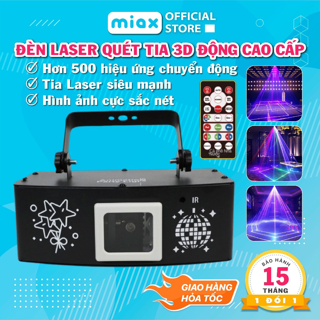 Đèn laser bay phòng chiếu hình động 3D nháy theo nhạc cao cấp MIAX, đèn ...