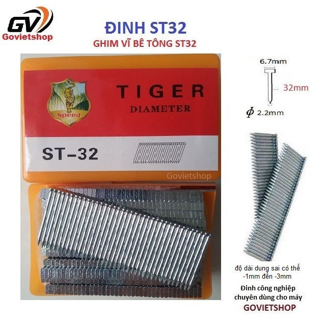 Đinh ST32 - hiệu Tiger - hộp có 646 cây Đinh bê tông ST32 bấm tường ...