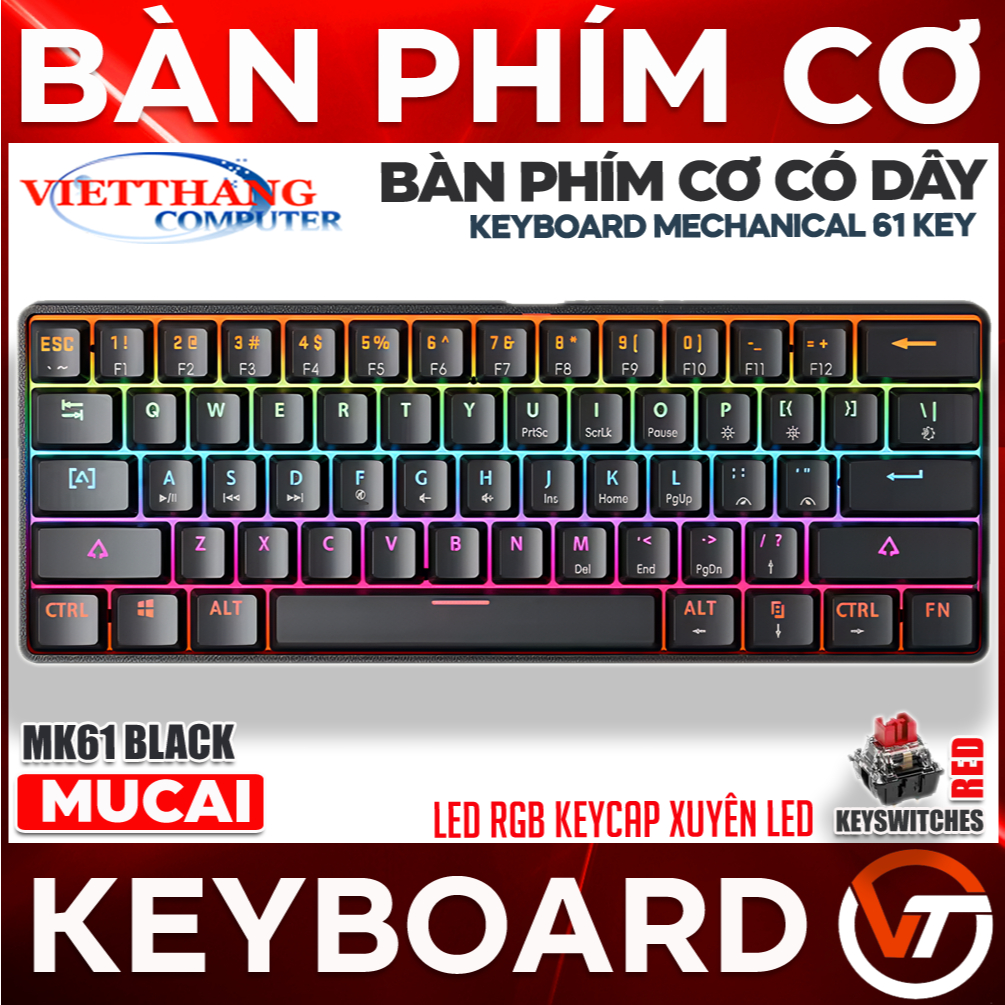 Bàn phím cơ Mini Gamming có dây Mucai MK61 Black 61Key Switch Red Led ...