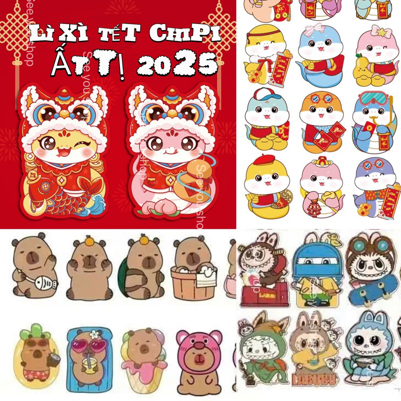 10 Bao lì xì chibi Tết Ất Tị 2025 lì xì rắn Labubu capybara Đỏ hoạt ...