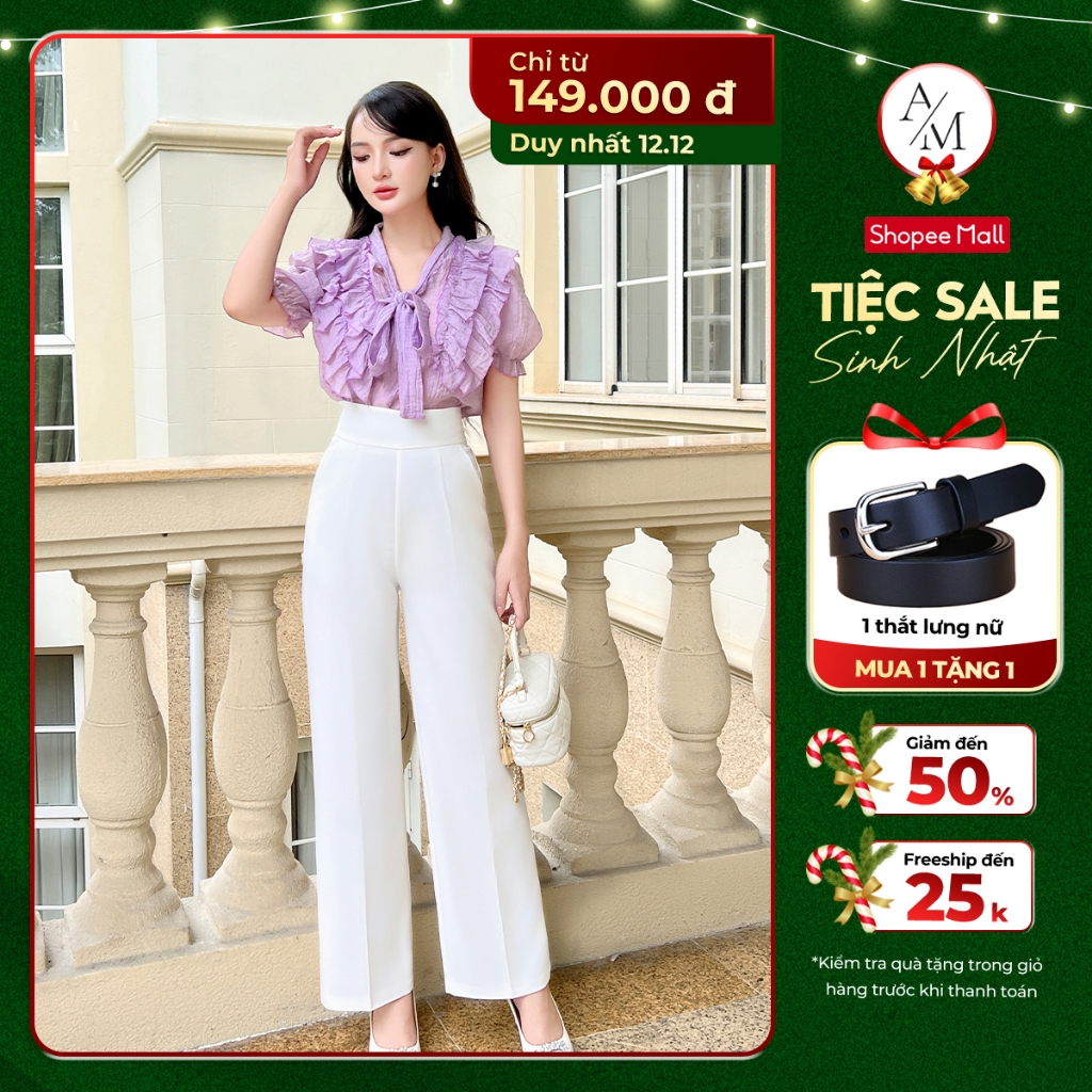 Quần ống rộng cạp cao khóa sườn Amy, quần ống suông nữ lưng cao vải mềm mại không nhăn xù M680 ...